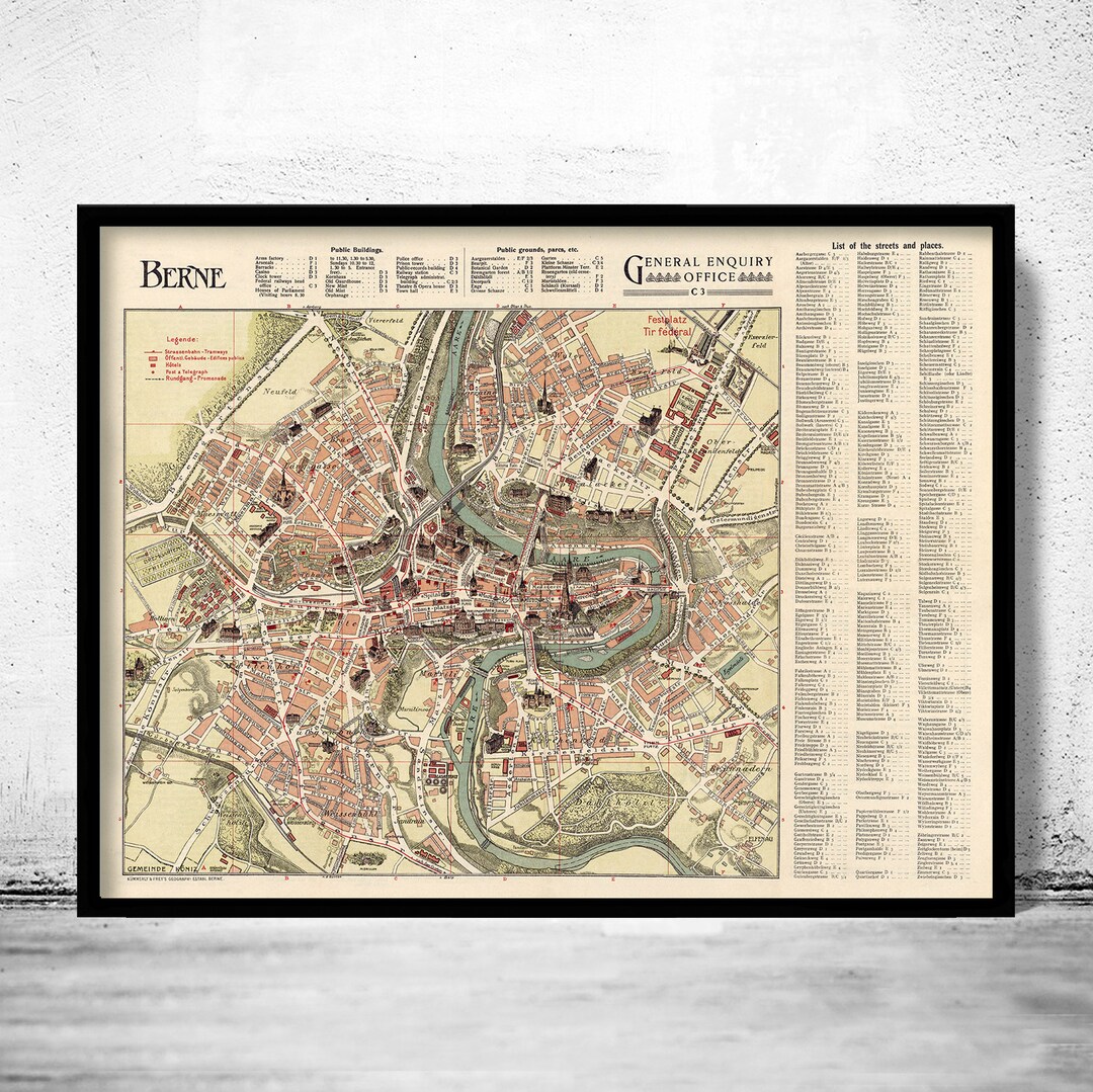 Old Map of Bern Berne 1910 Switzerland Suisse Vintage Map Vintage ...