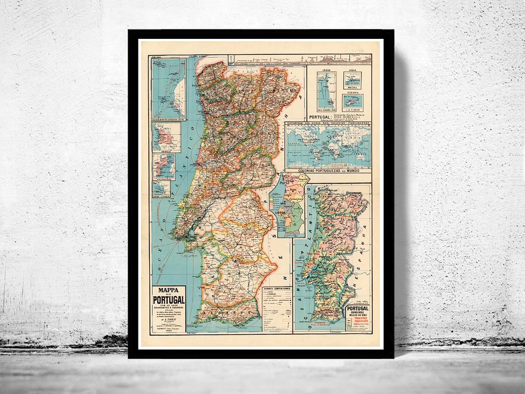 Old Map of Portugal 1929 Mapa De Portugal Portuguese Map Vintage Map ...