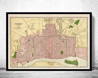 Old Map of Detroit 1880 Vintage Map Vintage Poster Wall Art | Etsy