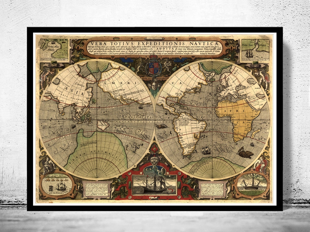 Old World Map Antique 1595 Vintage Map World Map Gift World Map Print ...