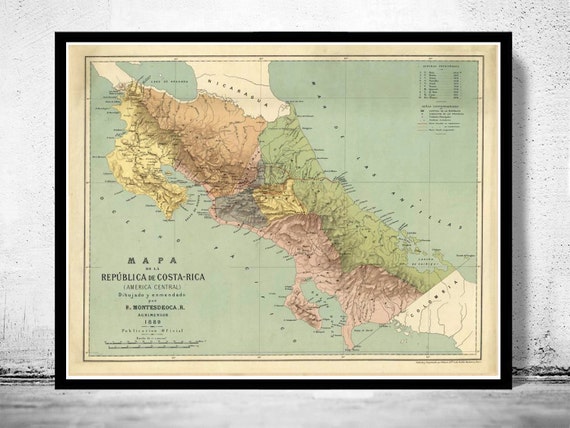 Old Map of Costa Rica 1889 Vintage Map Vintage Poster Wall - Etsy Australia