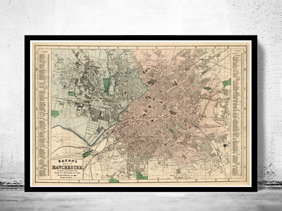 Old Map of Manchester UK 1880 Vintage Map Vintage Poster - Etsy
