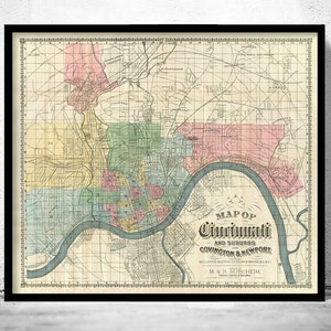 Old Map of Cincinnati and Suburbs Covington and Newport 1880 - Etsy