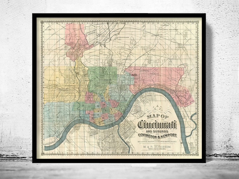 Old Map of Cincinnati and Suburbs Covington and Newport 1880 | Etsy