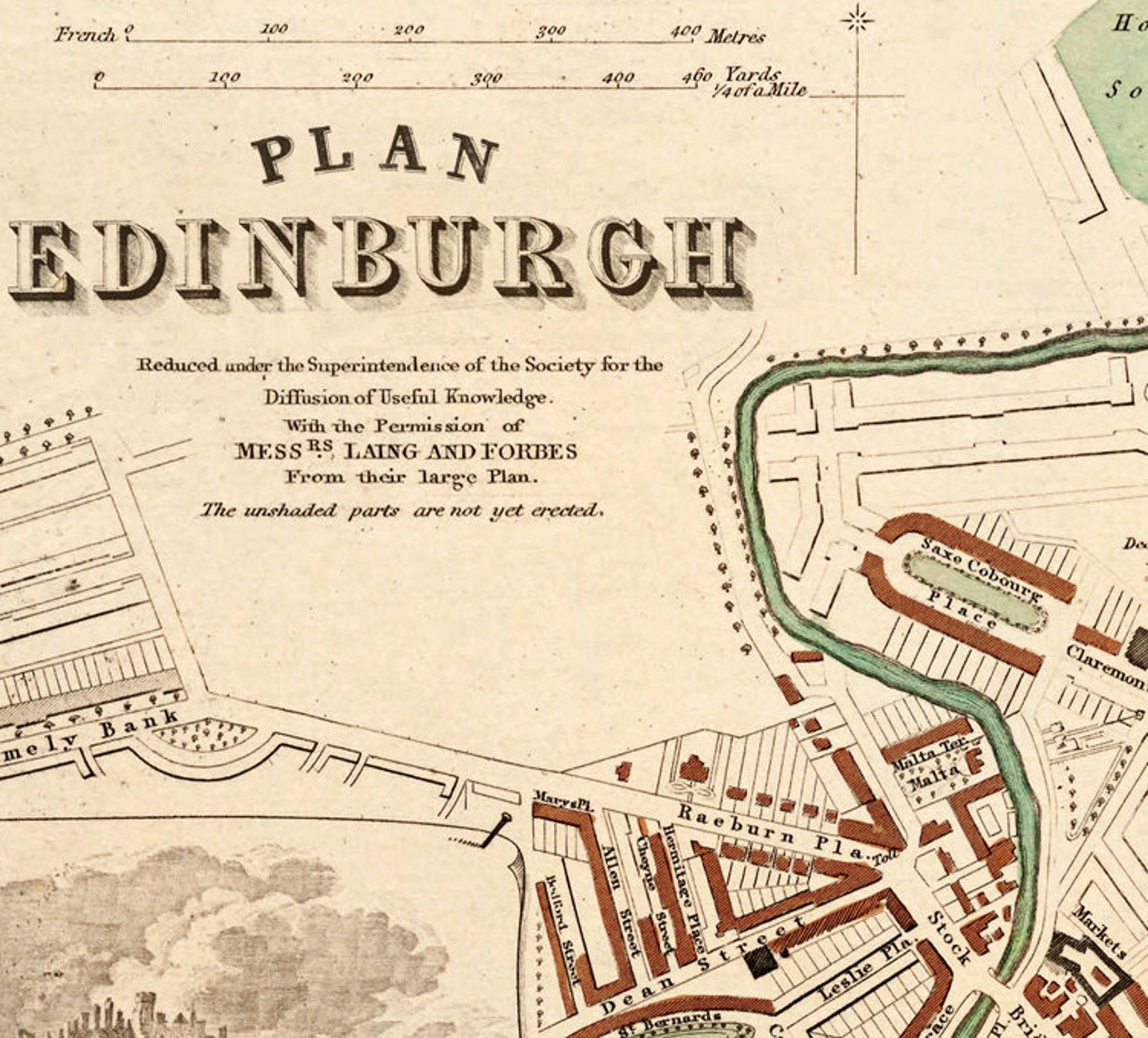 Old Map of Edinburgh 1853 Edinbourg With Gravures Scotland - Etsy