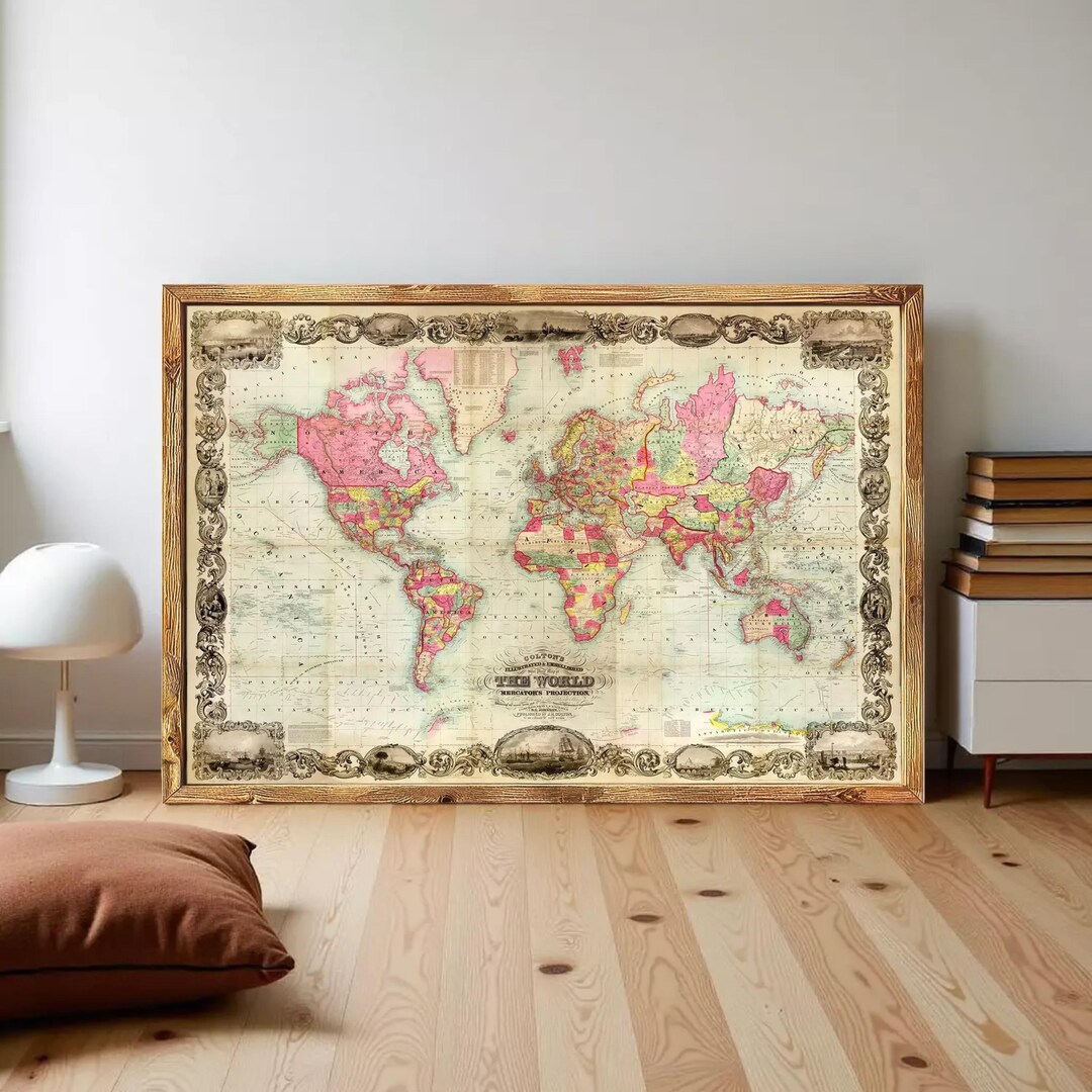 Old World Map 1854 Mercator Projection Vintage Map | Vintage World Map ...