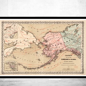 Old Map of Alaska 1868 Vintage Map Vintage Poster Wall Art Print Wall ...