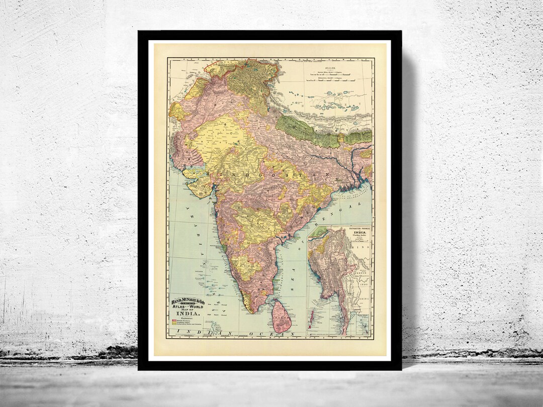 Old Map of India 1897 Asia Vintage Map Vintage Poster Wall Art Print ...