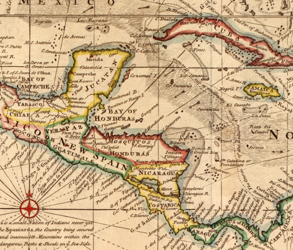 Old Map of Caribbean Area Antillas 1720 Vintage Map Vintage - Etsy