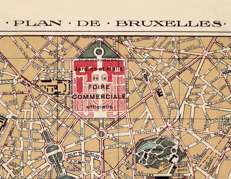 Old Map of Brussels Bruxelles Belgium 1924 Vintage Map | Etsy