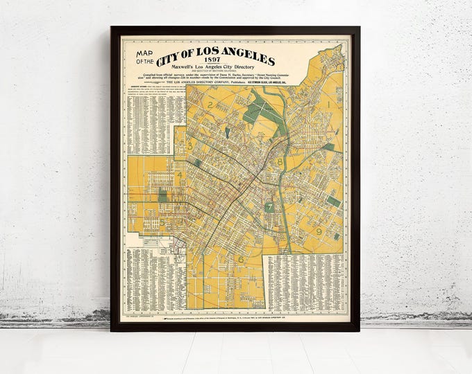 Map of Los Angeles - Large Wall Map - Los Angeles Map Fine Print on ...