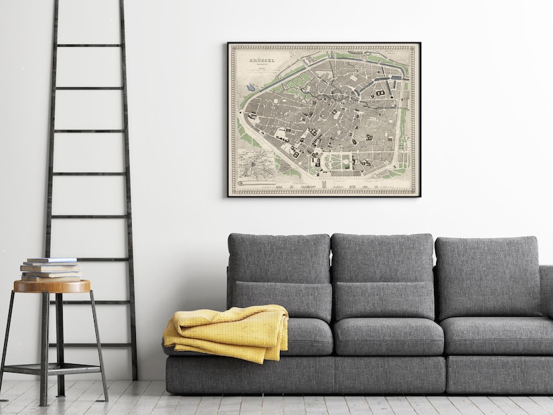 Vintage Map of Brussels Belgium 1860 | Antique City Wall Art Print ...