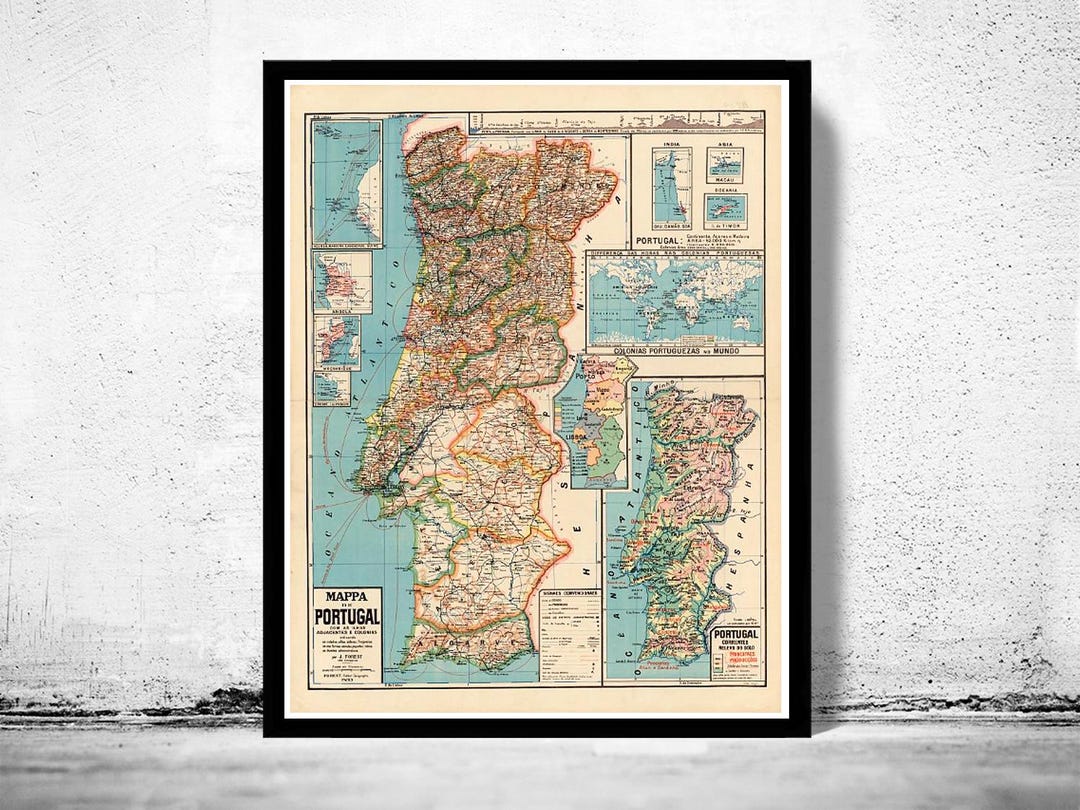 Old Map of Portugal 1929 Mapa De Portugal Portuguese Map Vintage Map ...