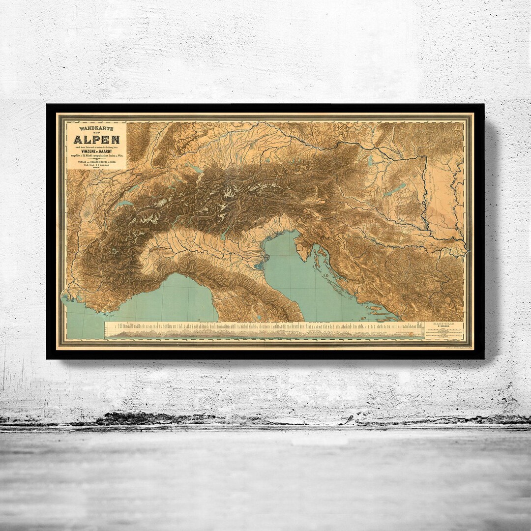 Old Map of the Alps Mountains 1885 Les Alpes Vintage Map | Vintage ...