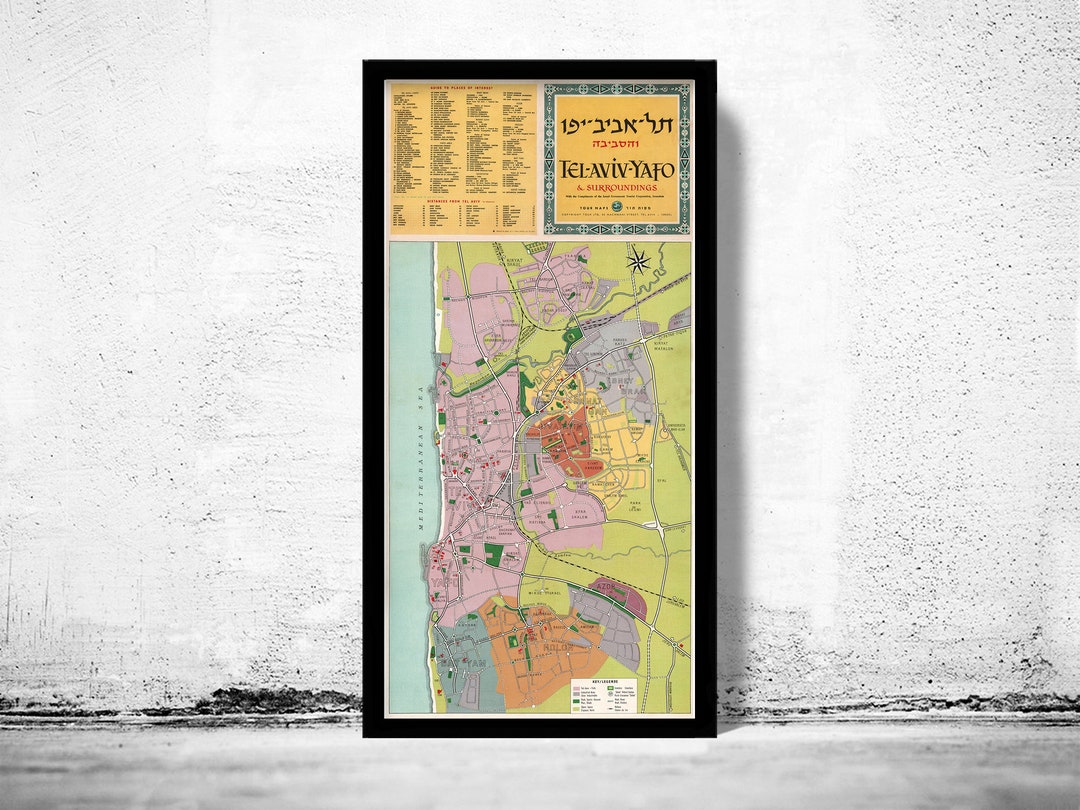 Old Map of Tel Aviv Jaffa Israel Vintage Map Vintage Poster Wall Art ...
