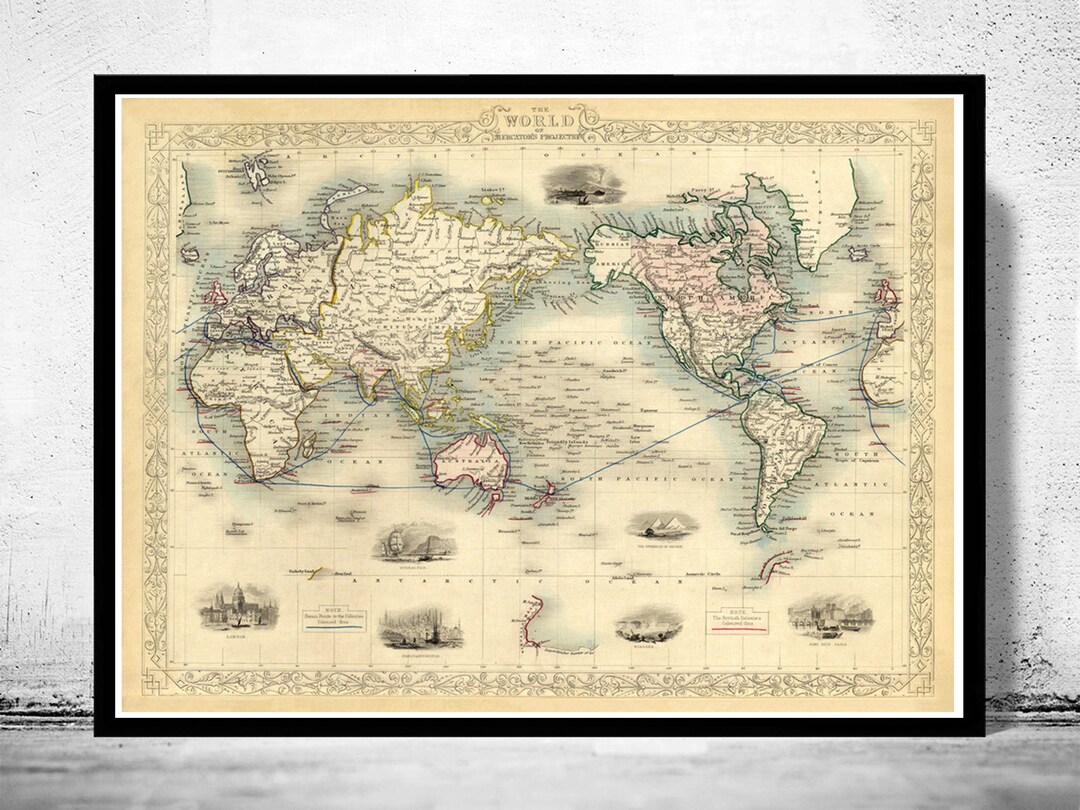 Old World Map Atlas Vintage World Map 1851 Mercator Projection | World ...