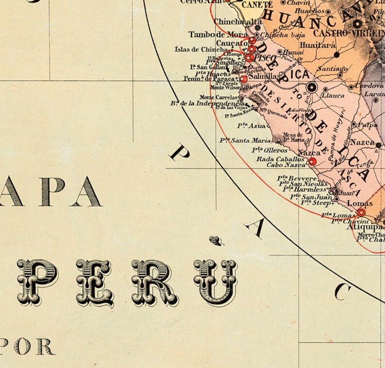 Mapa antiguo de Perú Lima 1871 Mapa Vintage Impresión de arte | Etsy