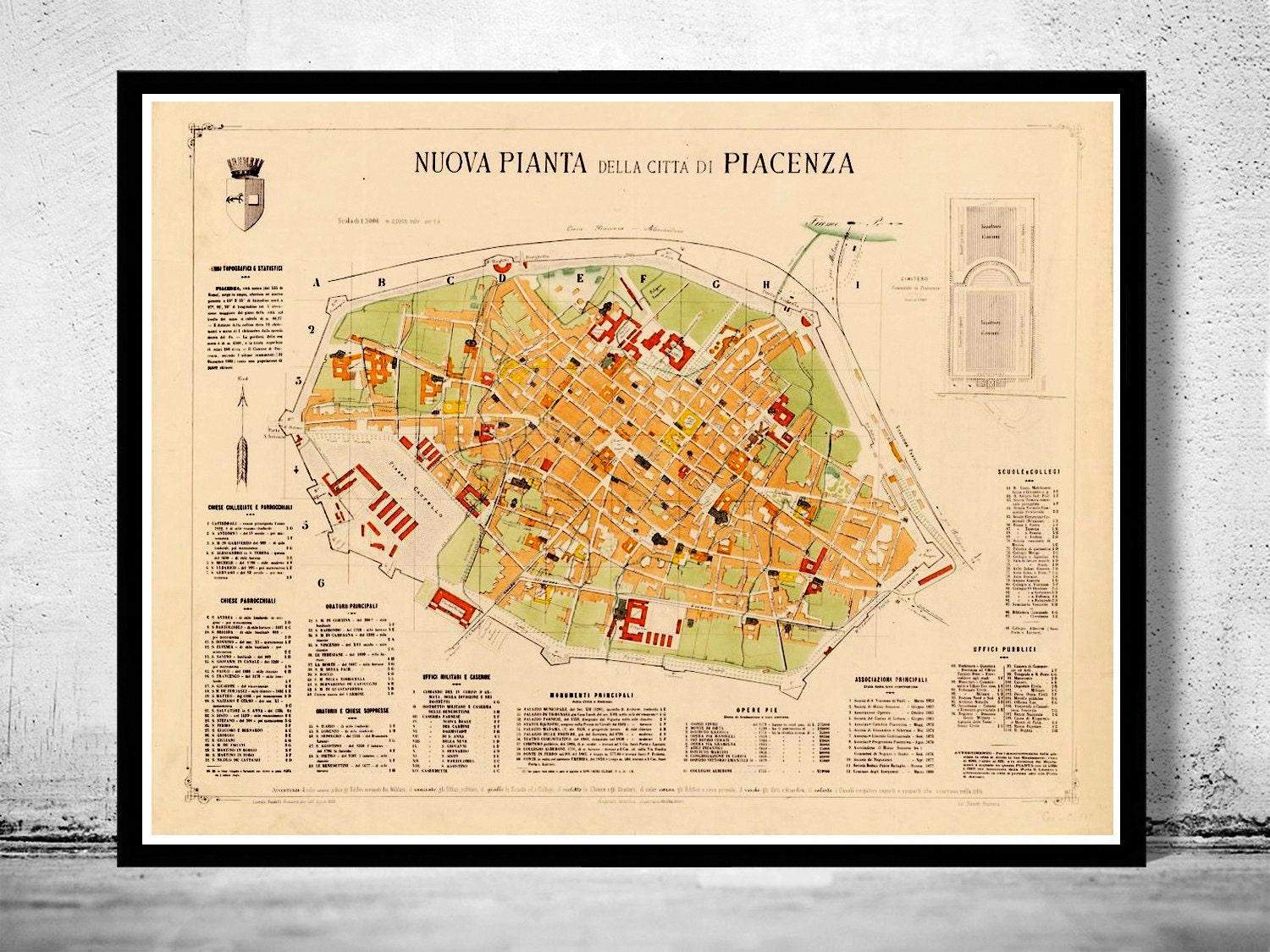 Old Map of Piacenza 1882 Antique Vintage Map Vintage Poster | Etsy