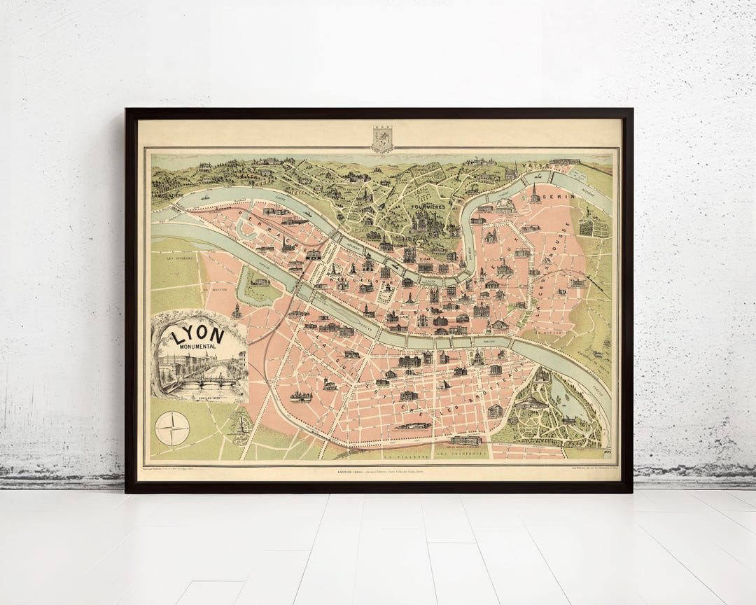 Old Map of Lyon France 1894 Vintage Map of Lyon | Vintage Map Wall Art ...