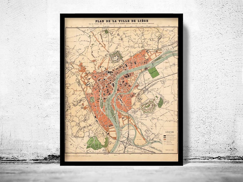 Old Map of Liege Belgium 1880 Vintage Map Vintage Poster | Etsy