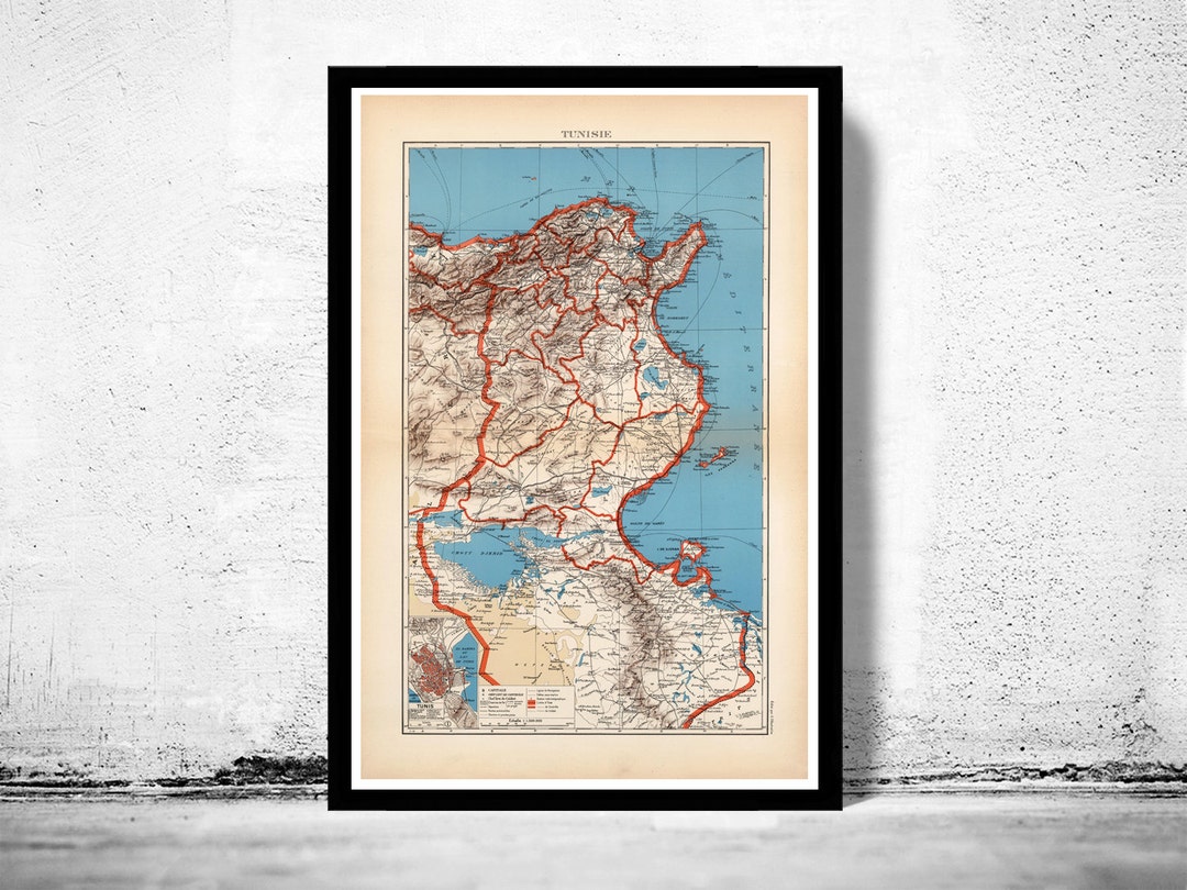 Old Map of Tunisie Tunisia 1939 Vintage Map | Vintage Poster Wall Art ...