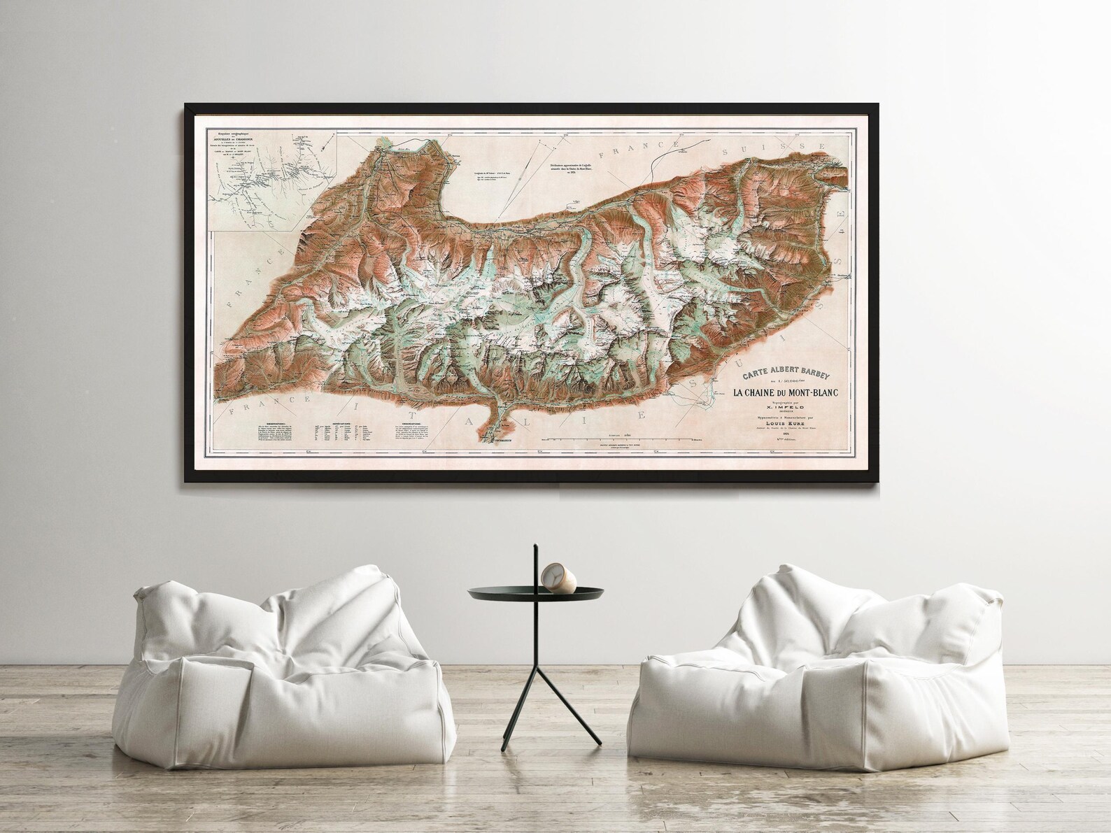 Vintage Map of Mont Blanc Massif Monte Bianco 1924 Chamonix, Martigny ...