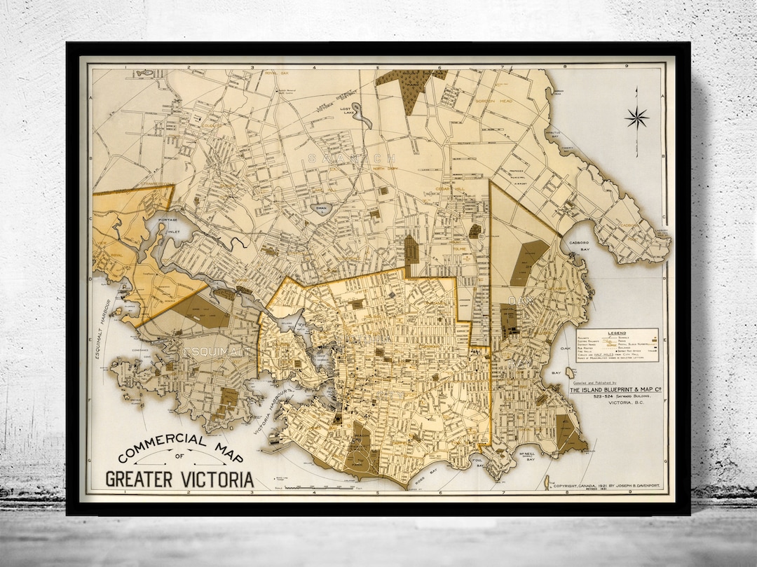 Old Map of Greater Victoria British Columbia Canada 1921 Victoria BC ...