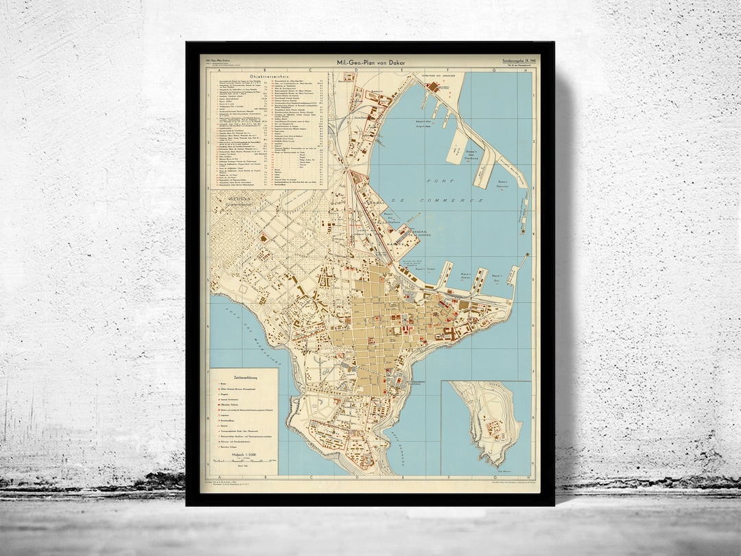 Old Map of Dakar Senegal 1941 Vintage Map Vintage Poster Wall Art Print ...