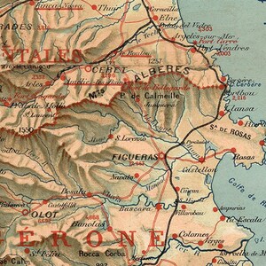 Old Map of Pyrenees Pirineus 1920 France Spain | Vintage Poster Wall ...