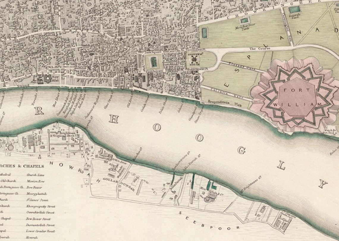 Old Map of Calcutta Kolkata India 1842 Vintage Map Vintage - Etsy UK