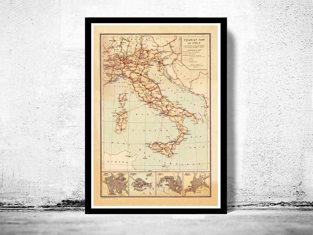 Old Map of Italy Touristic Map 1931 Vintage Map of Italy | Vintage Map ...