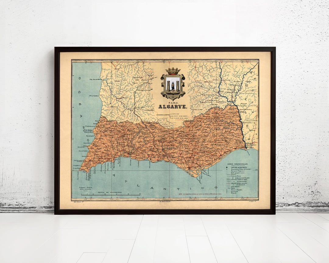 Old Map of Algarve Portugal 1920 Vintage Map| Vintage Map Wall Art ...