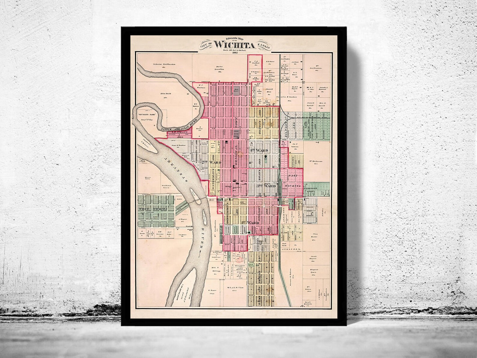 Old Map of Wichita City Kansas 1882 Vintage Map Vintage - Etsy