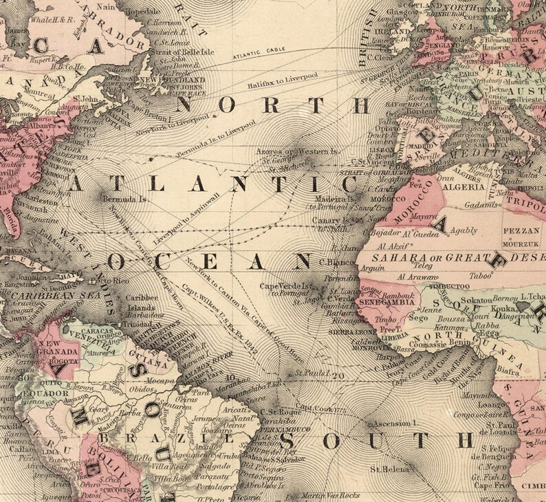 Old World Map Atlas Vintage World Map 1864 Mercator Projection - Etsy