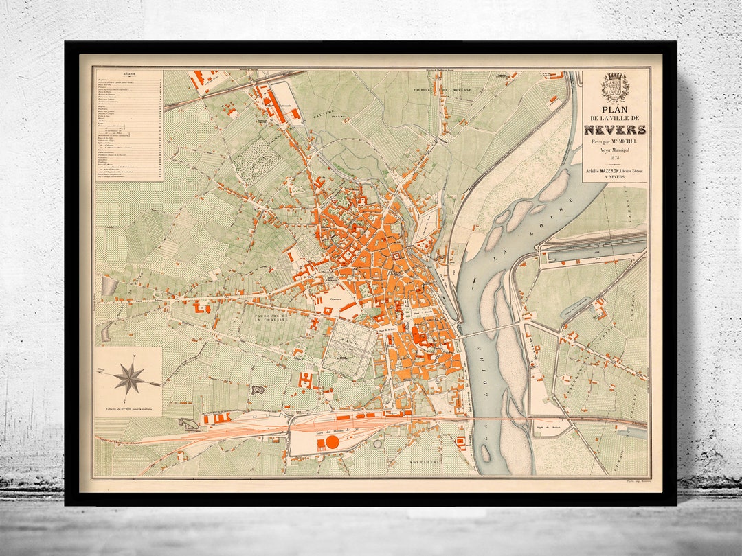 Old Map of Nevers France 1878 Vintage Map Vintage Poster Wall Art Print ...