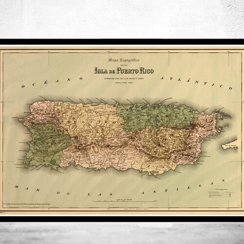 1863 Map of Puerto Rico - Etsy