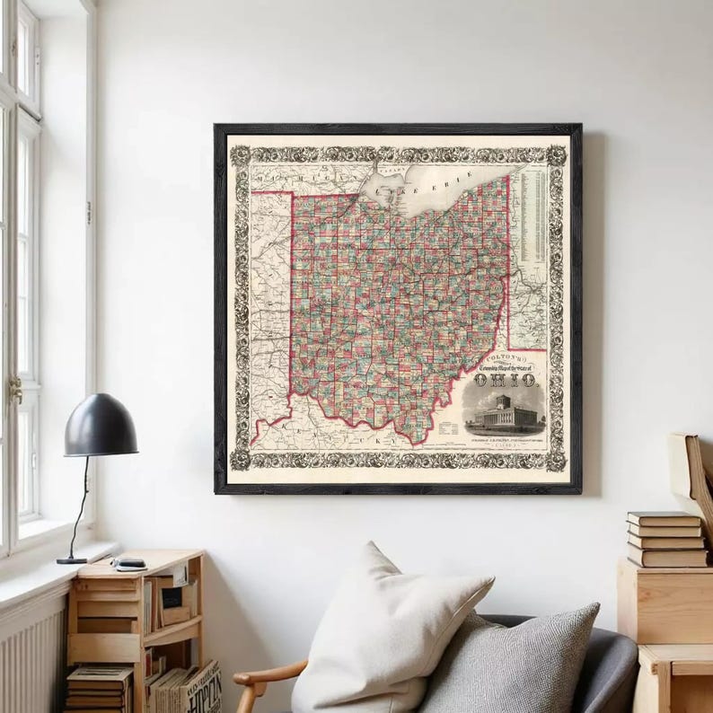Old Map Ohio State 1860 Vintage Map of Ohio State | Wall Map Print - Etsy