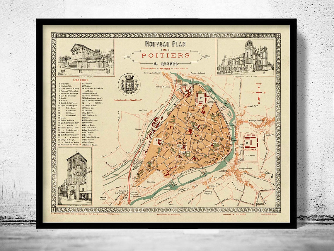 Old Map of Poitiers France 1896 Vintage Map Vintage Poster - Etsy