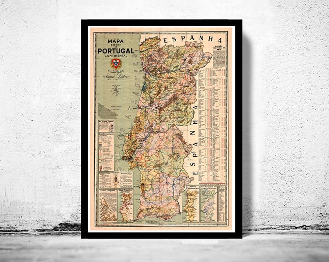 Old Map of Portugal, 1915 Vintage Portugal Map, Antique Map of Portugal ...