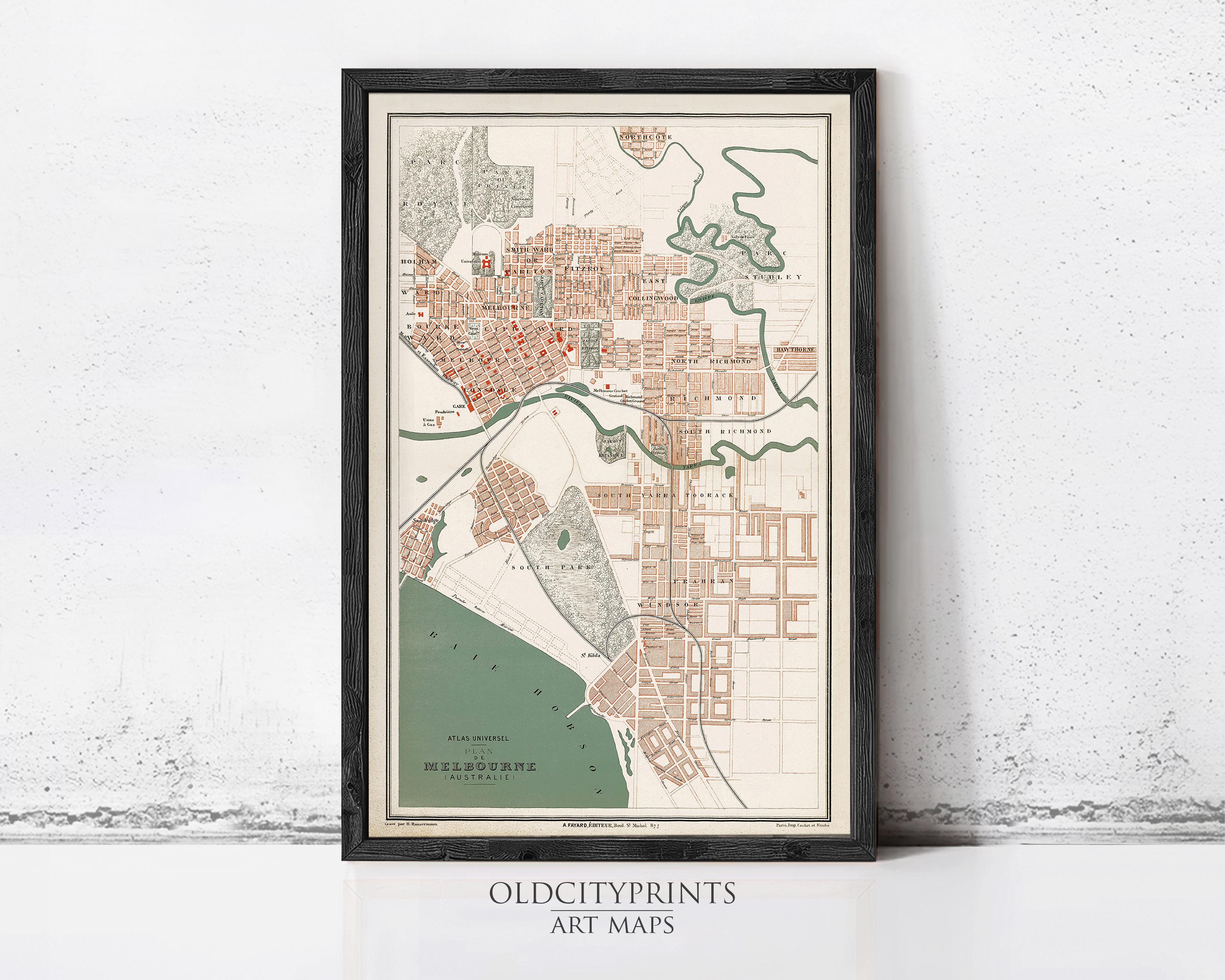 Old Map of Melbourne City Australia 1877 | Wall Map Print - Etsy