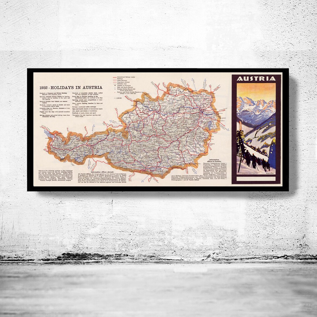 Old Map of Austria 1932 Vintage Map | Vintage Poster Wall Art Print ...