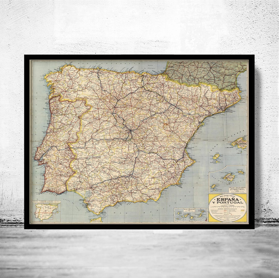 Old Map of Spain 1850 Vintage Map | Vintage Poster Wall Art Print ...