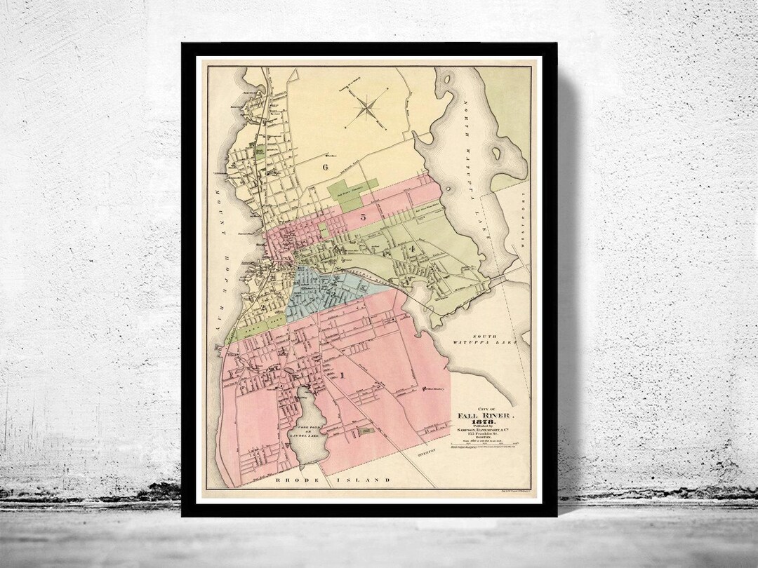Beautiful Old Map of Fall River 1878 Massachusetts | Vintage Map Wall ...