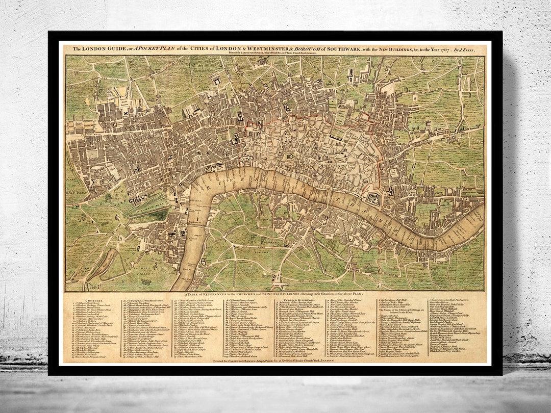 Old Map of London 1767 Vintage London Map Vintage Poster - Etsy