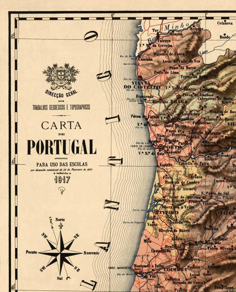 Vintage Map of Portugal 1917 Mapa De Portugal, Old Map of Portugal ...