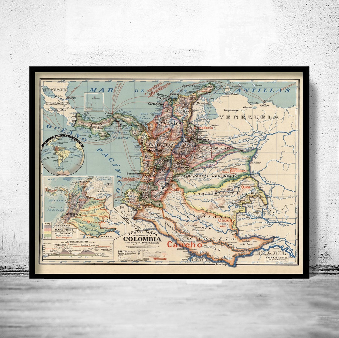 Old Map of Colombia 1920 Vintage Map | Vintage Poster Wall Art Print ...