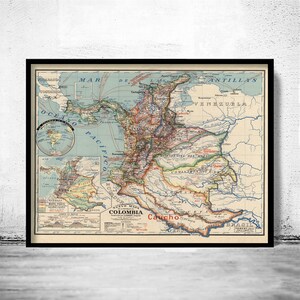 Old Map of Colombia 1920 Vintage Map | Vintage Poster Wall Art Print ...