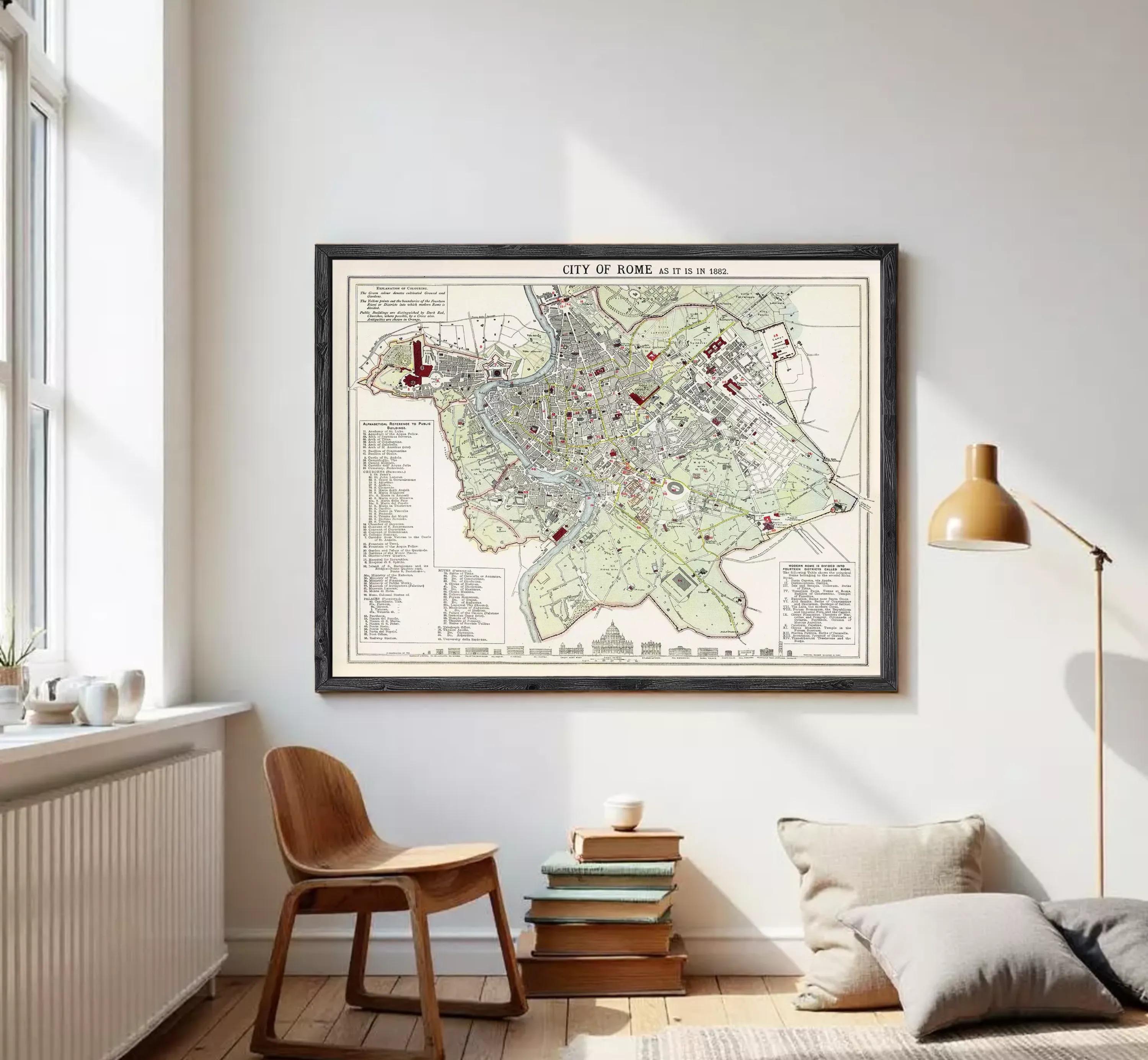 Old Map of Rome Italy 1883 Vintage Map of Rome | Wall Map Print - Etsy