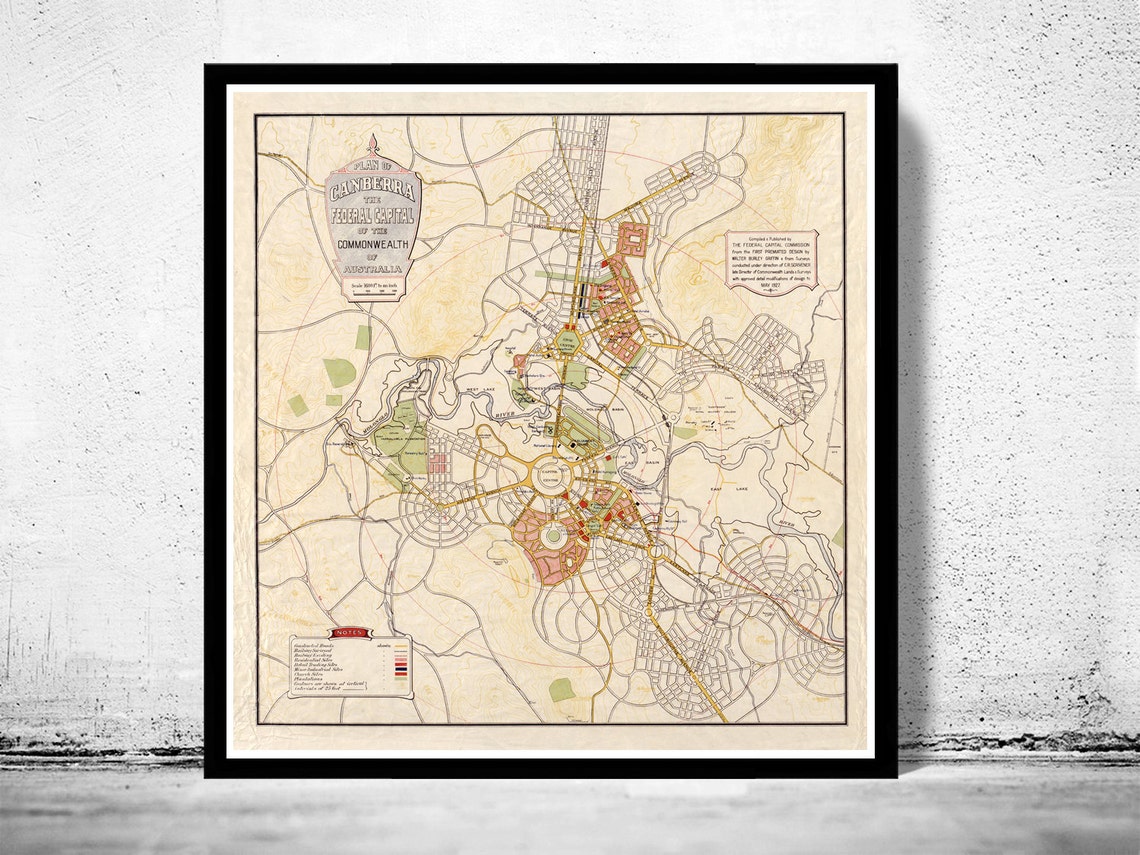 Old Map of Canberra City Australia 1927 Vintage Map Vintage - Etsy