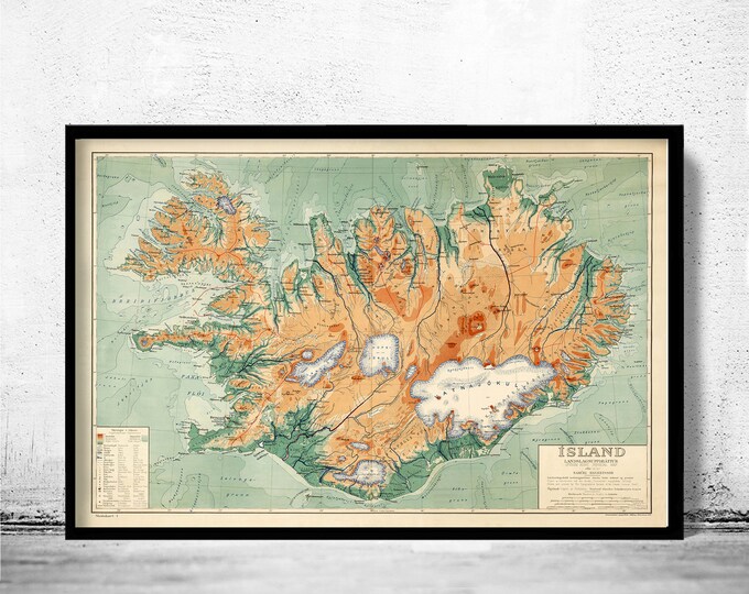 Old Map of Iceland Islandia 1898 Geological Map, AM34 - Etsy
